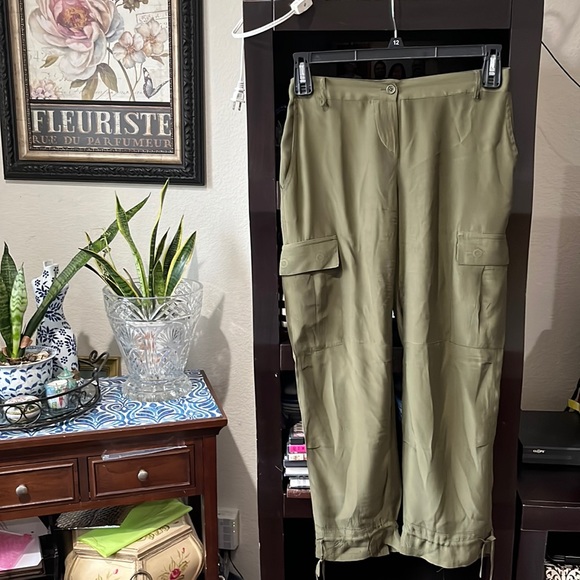 Acrobat | Pants & Jumpsuits | Acrobat Green Silk Cargo Pants | Poshmark